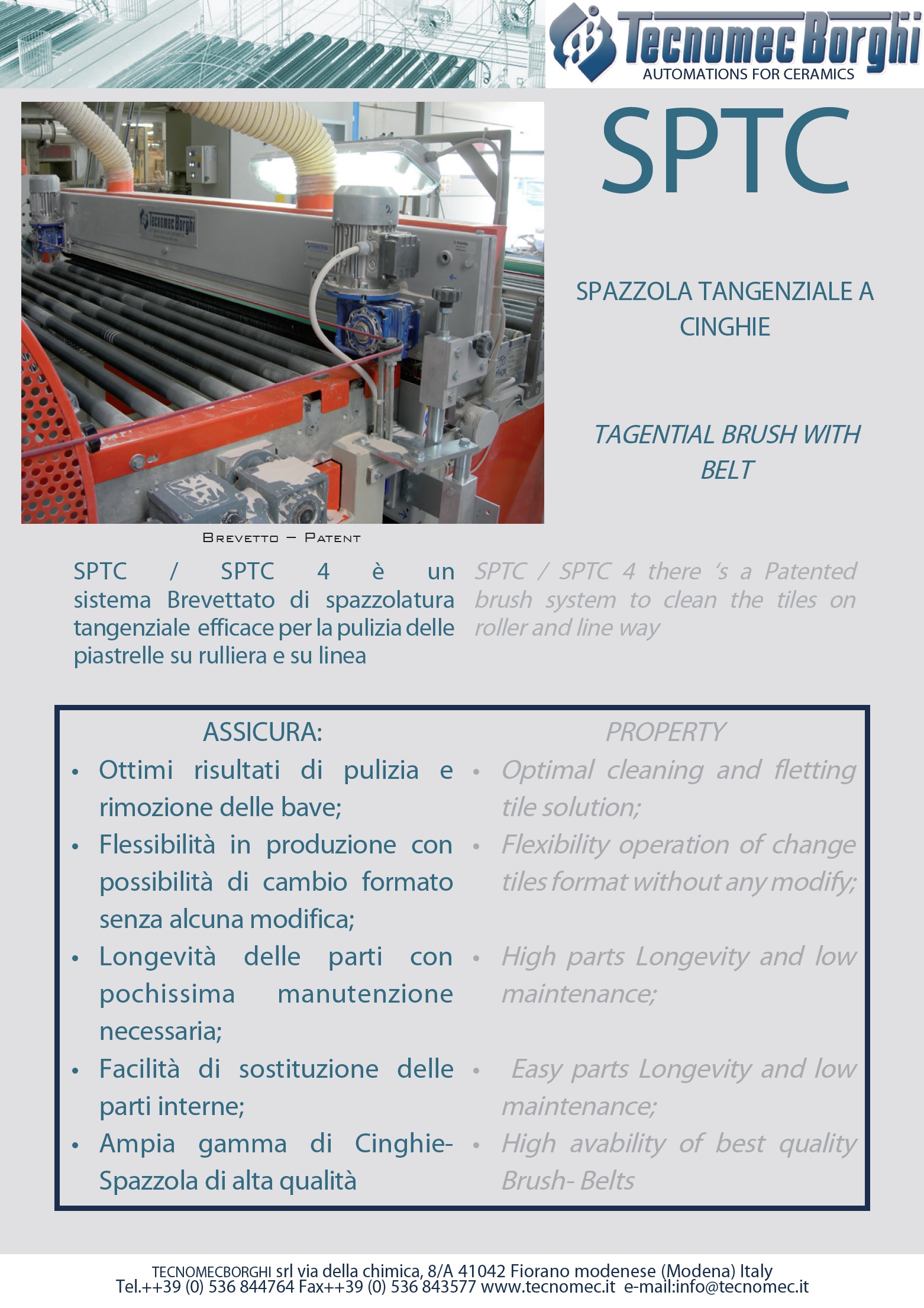 SPTC - Tangential brush with belts for lines - Tecnomec Borghi